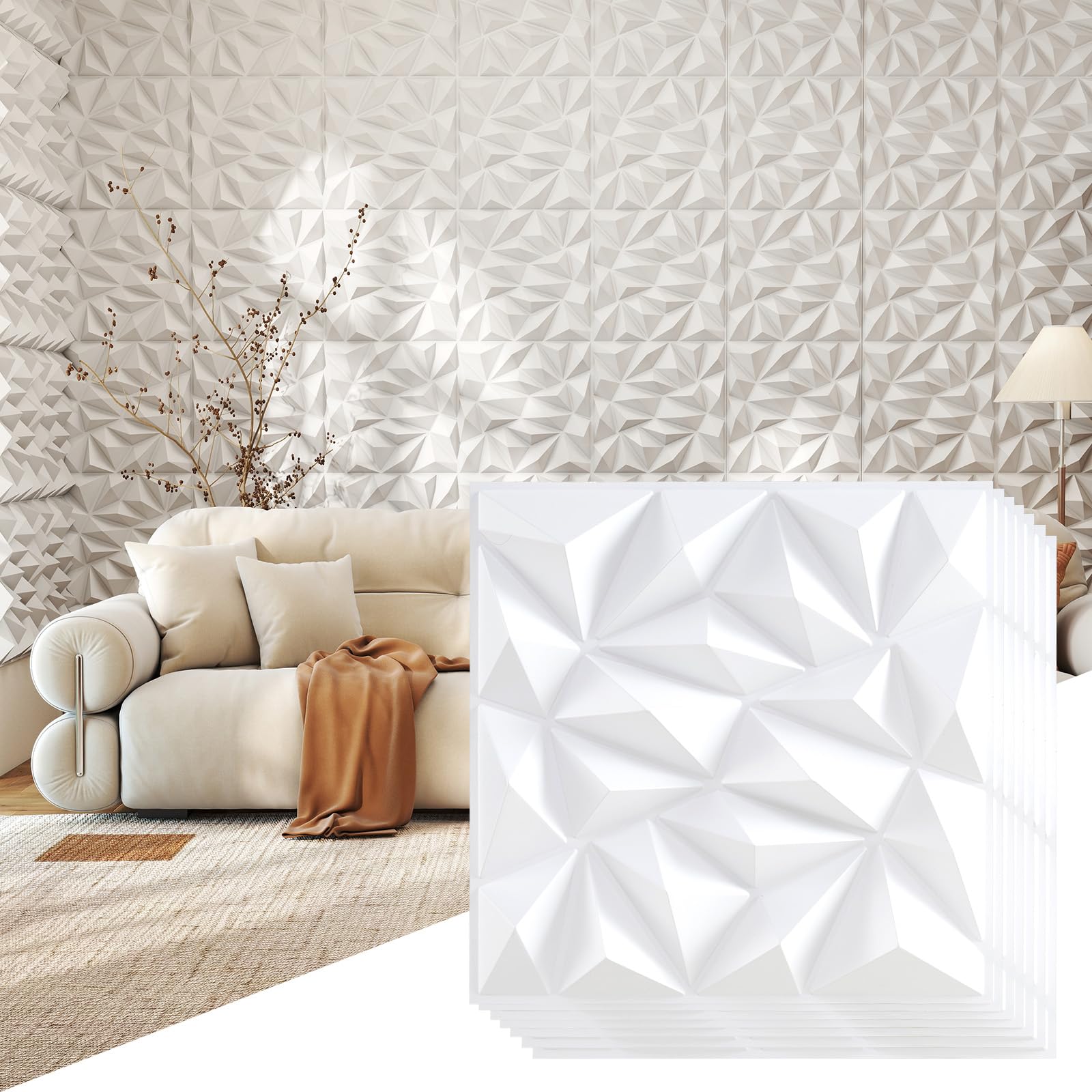 20-Pack 3D Wall Panels with Decorative Diamond Patterns – GiantexUK