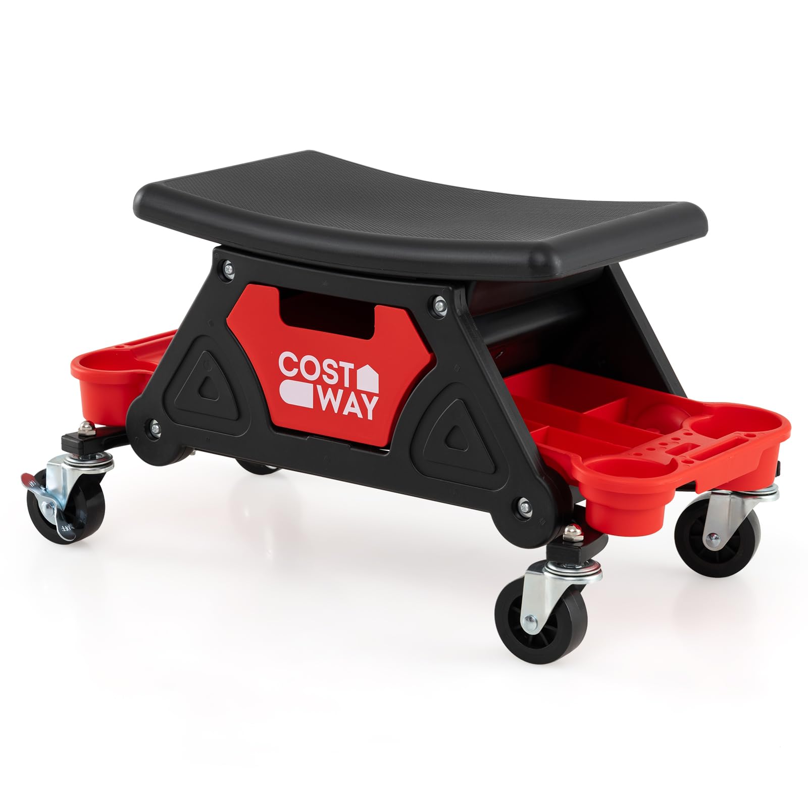 Heavy-Duty Garage Stool on Wheels with Slide Out Drawer and 2 Partitio ...