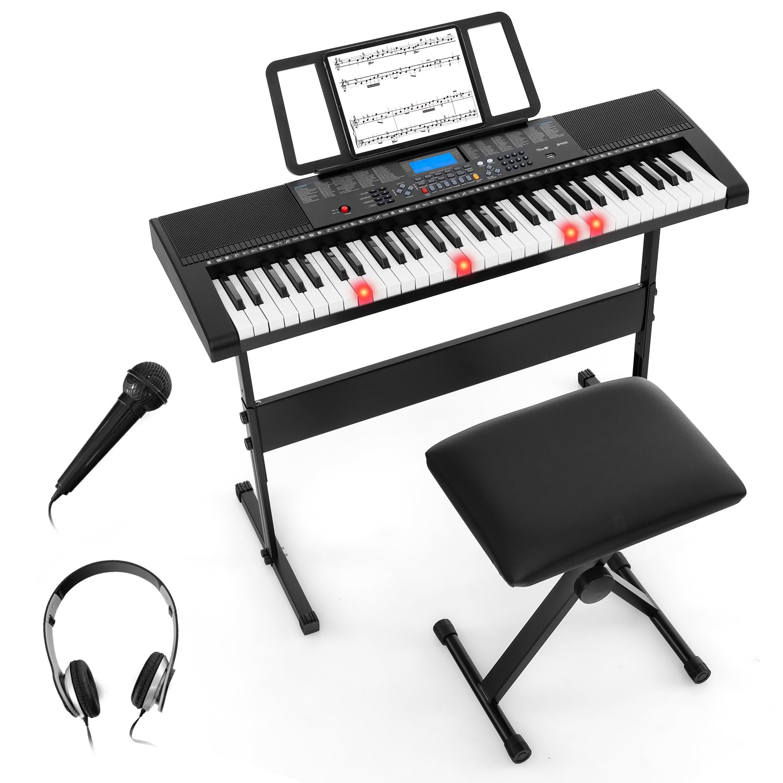 61-Key Portable Electronic Keyboard Piano Complete Digital Piano Set ...