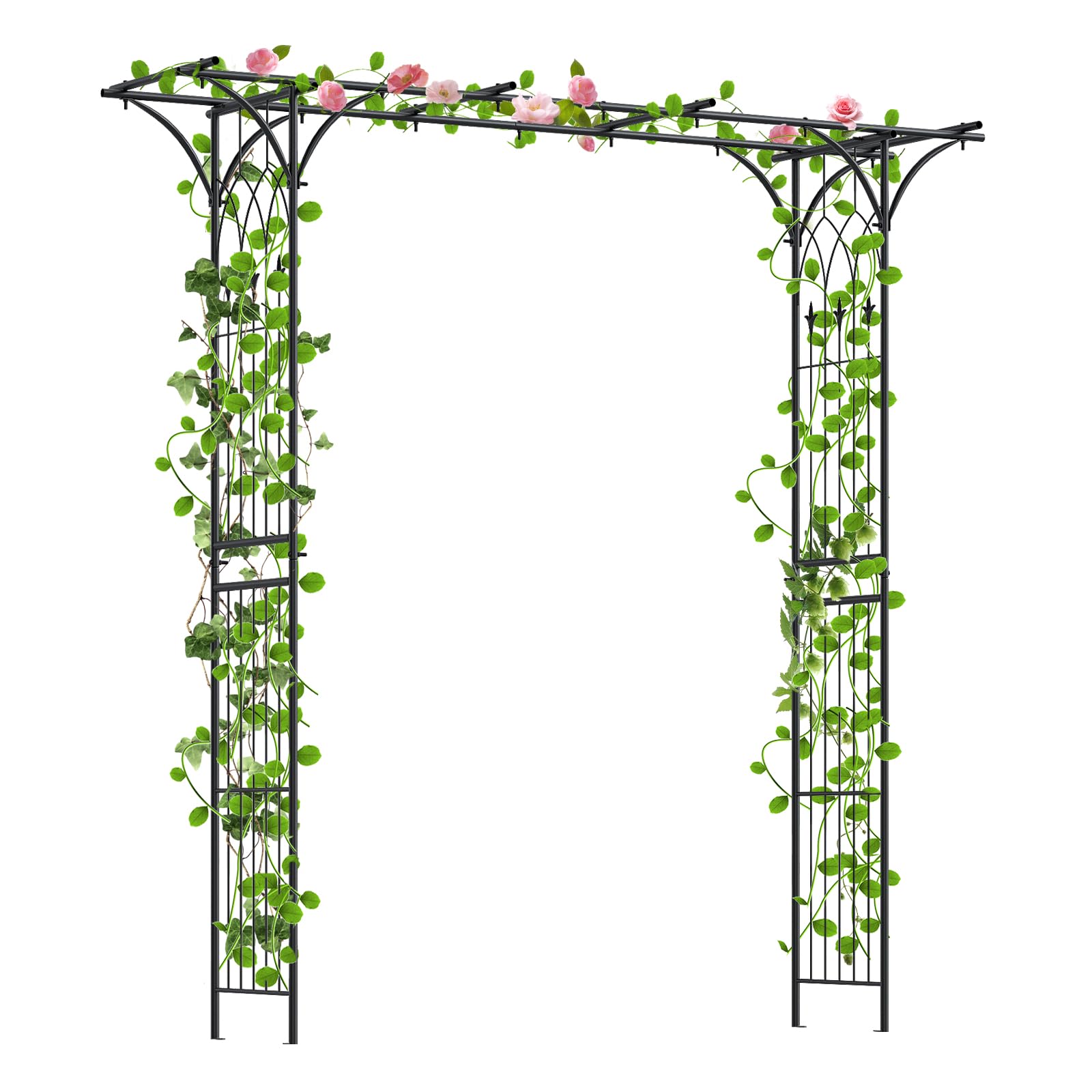 Flat Top Garden Arch with Trellises and Extended Roof for Climbing Pla ...