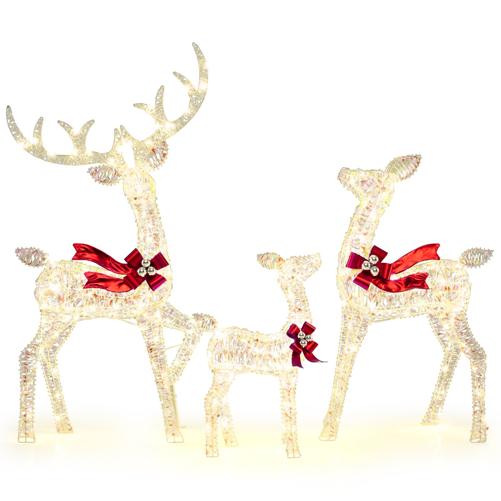 3-Piece Christmas Lighted Iridescent Reindeer Family Set Pre-lit Xmas ...