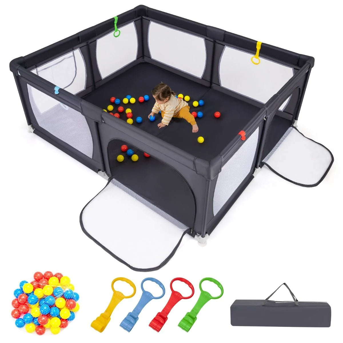 Indoor Safety Play Fence Infant Activity Center with 50 Ocean Balls ...